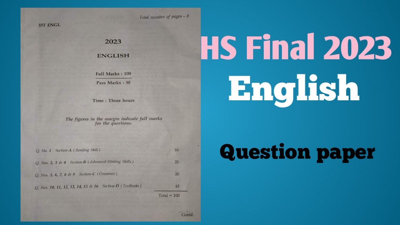 HS Final 2023 English question paper | AHSEC Class 12 English question ...