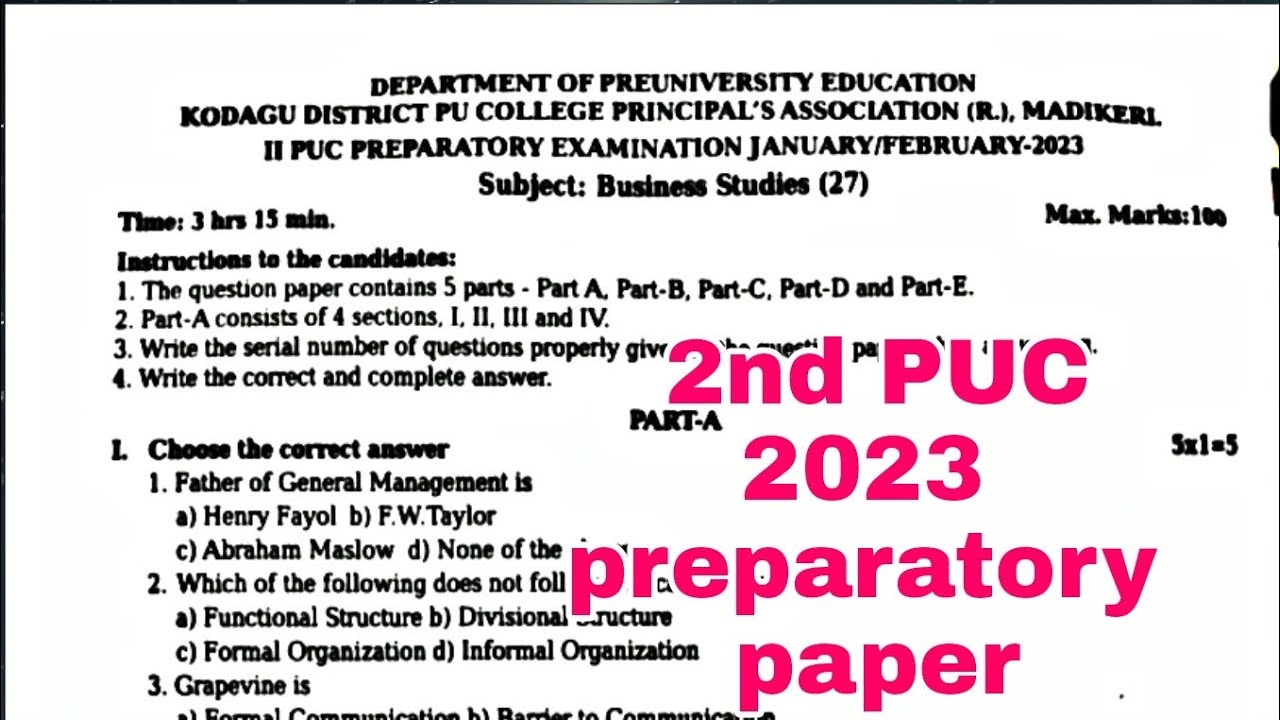 2nd puc business studies preparatory paper 2023 - YouTube