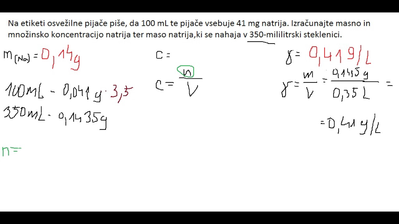 Množinska in masna koncentracija - 1.naloga - YouTube