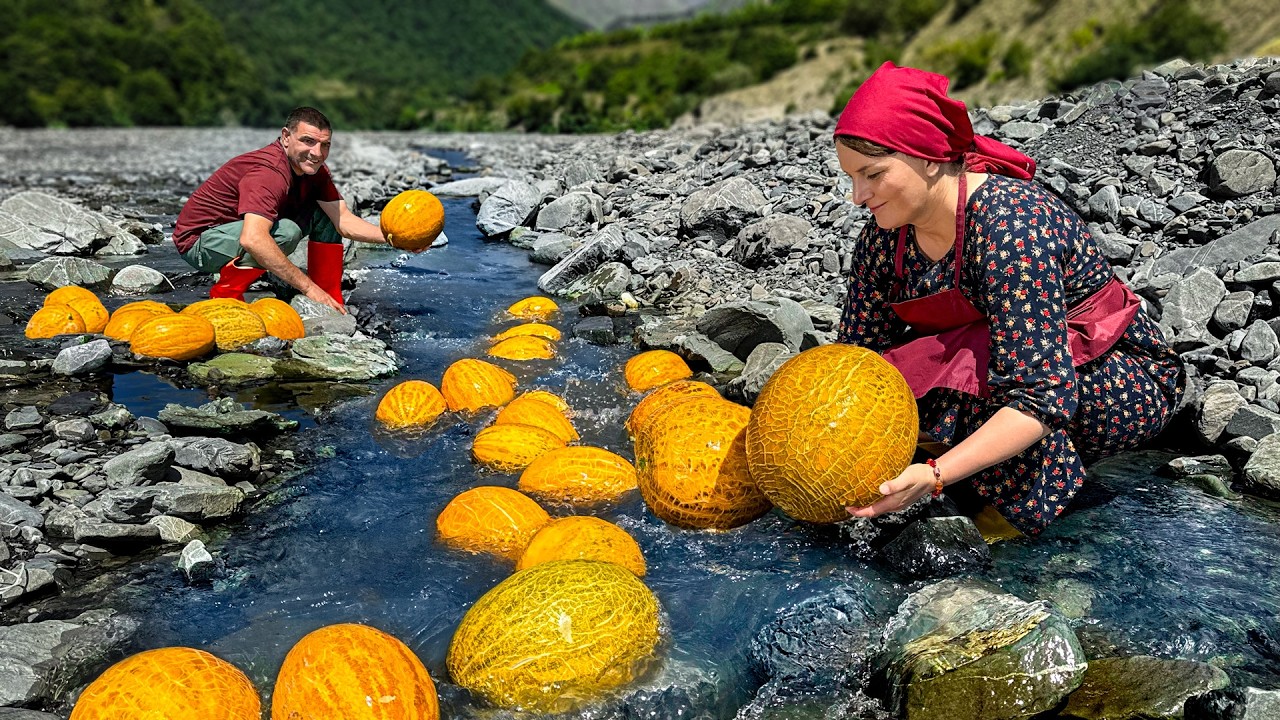 Washing Giant Melons in the Mountain River! Winter Melon Canning with ...