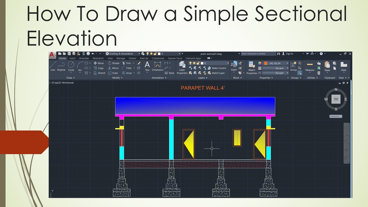 How To Draw a Simple Sectional Elevation of a building plan in 10 min ...