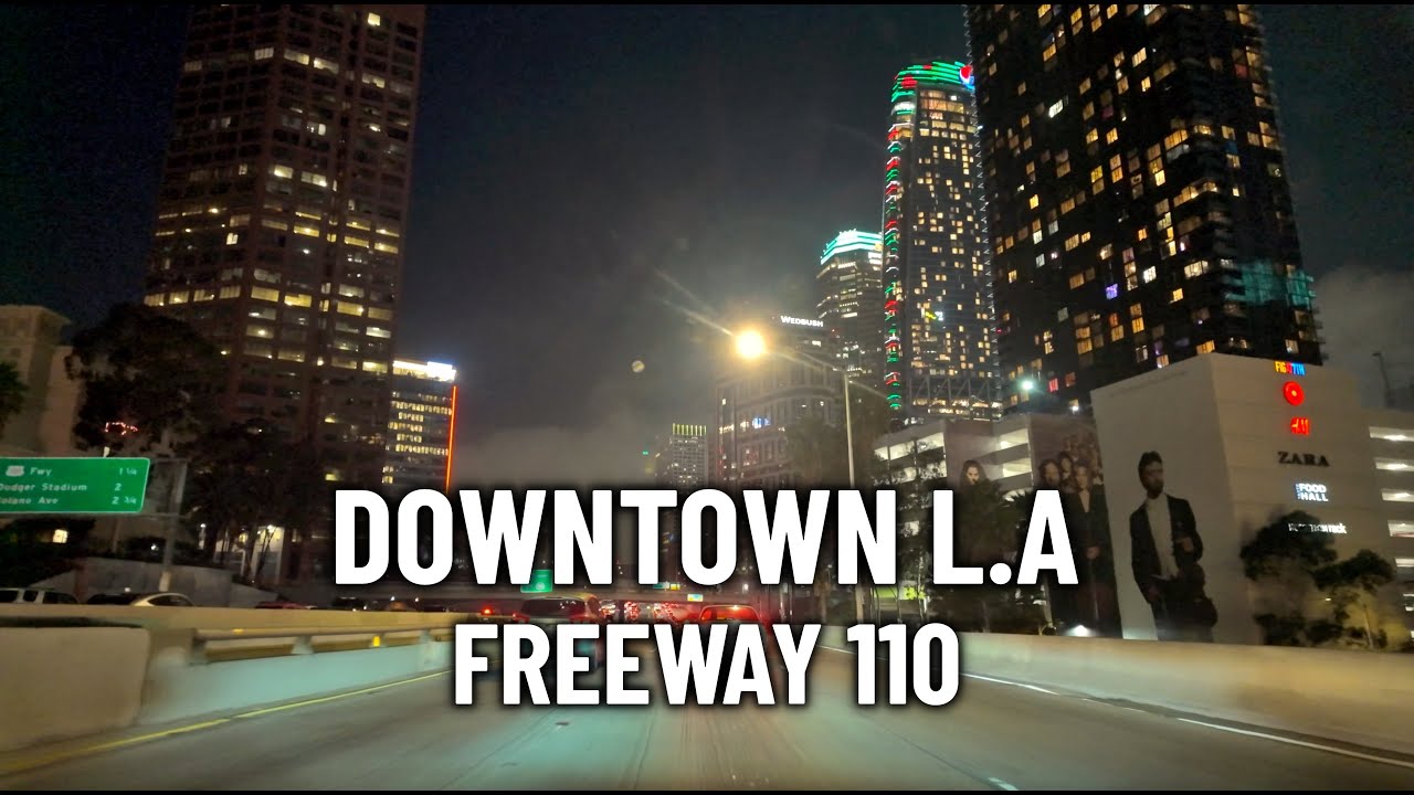 Relaxing Roadtrip, California State Freeway 110, Downtown L.A at Night ...