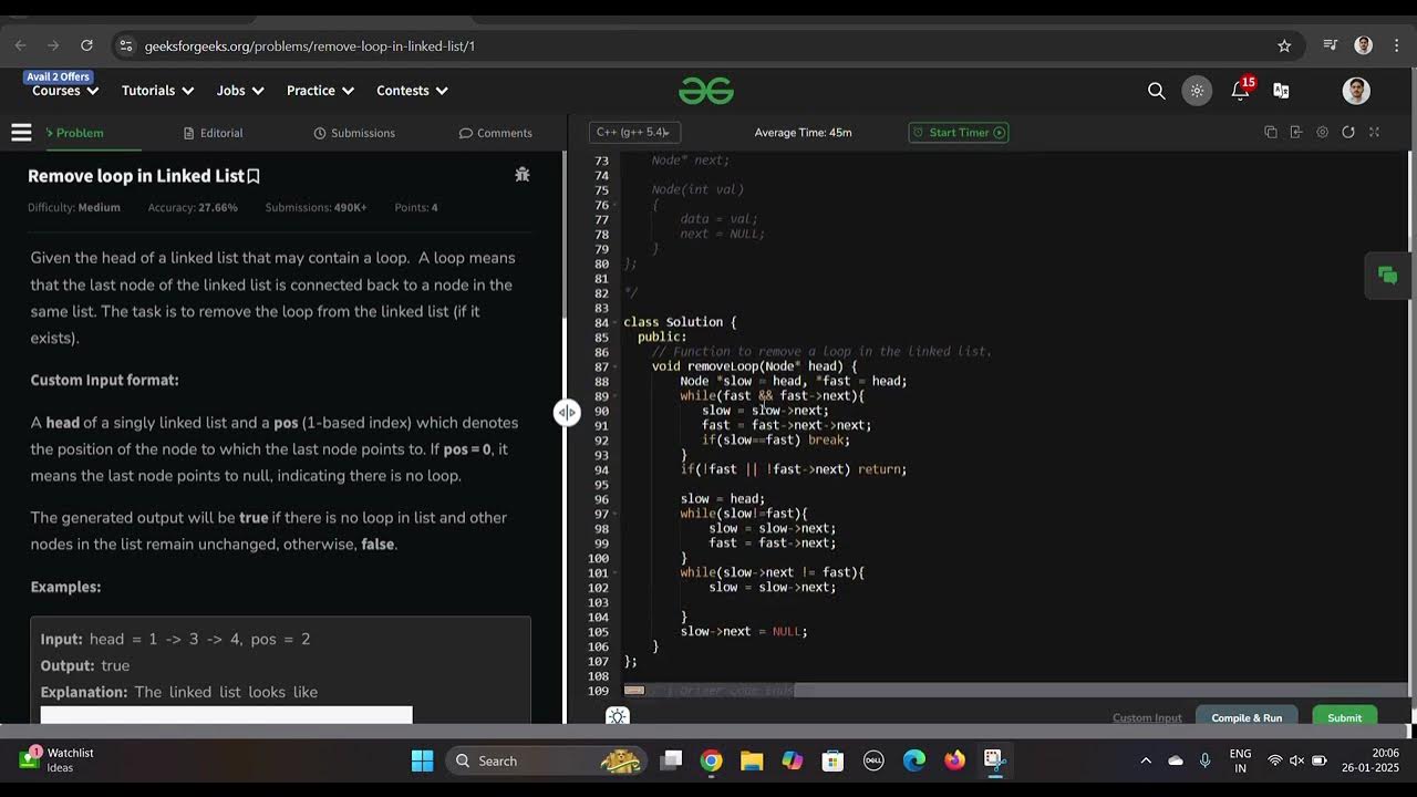 Remove loop in Linked List| #gfg #potd | 26-01-2025 | @DecodeMaster01 - YouTube