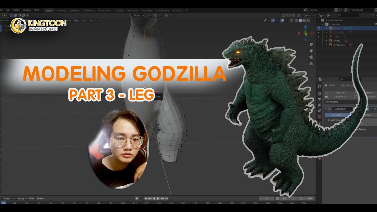 Model nhân vật Godzilla - BÀI 3 LEG - Blender Tutorial cơ bản cho ...