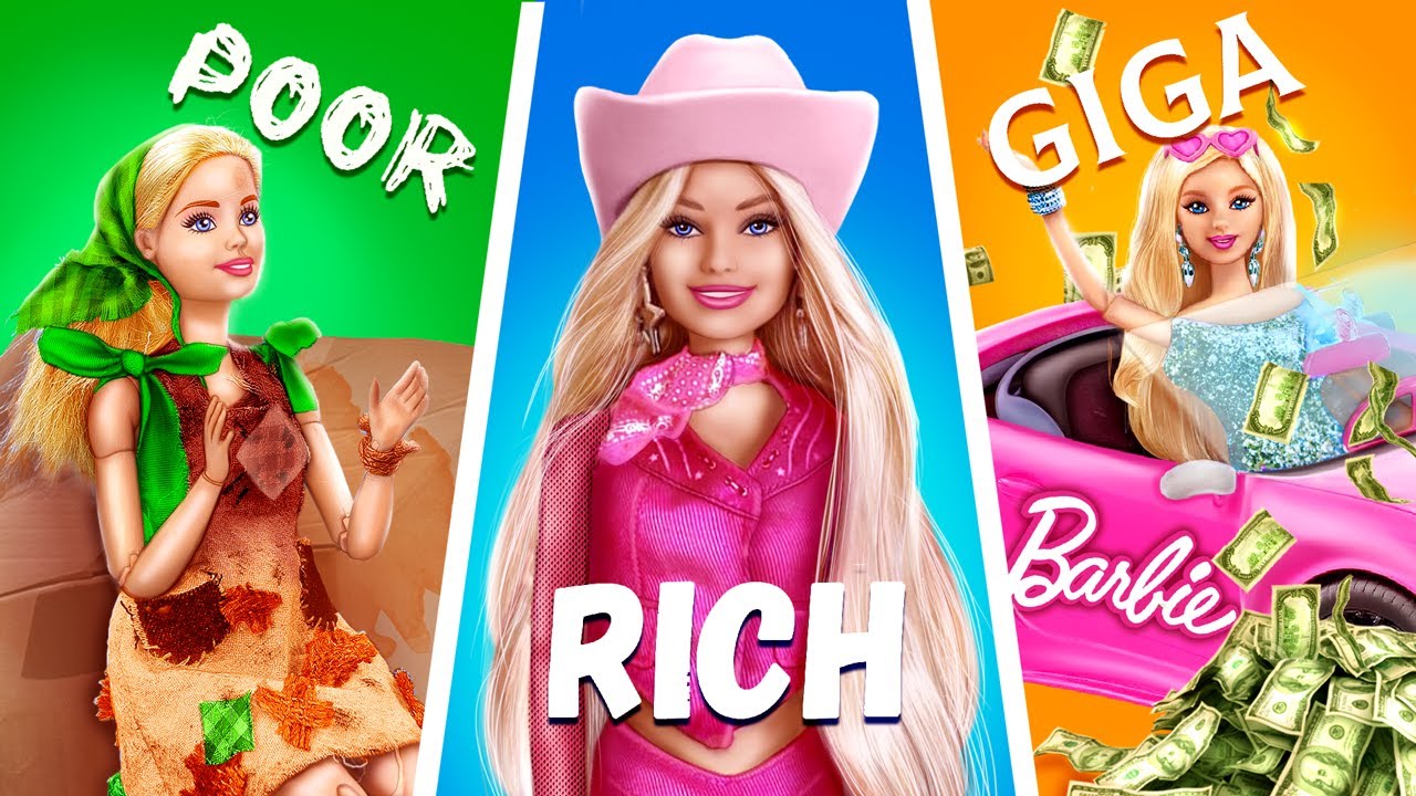 POOR vs RICH vs GIGA RICH Barbie! Barbie and Ken Growing Up! Mini DIYs ...
