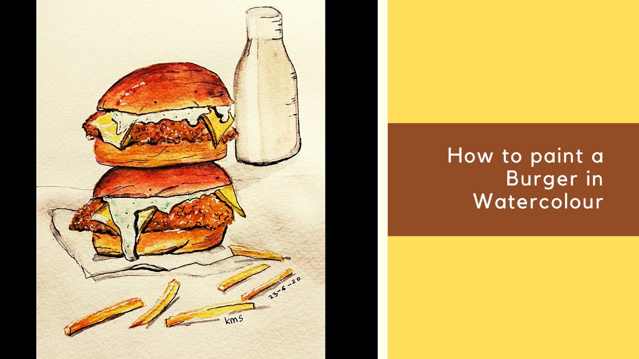 How to paint a Burger in watercolour | Food Art - YouTube