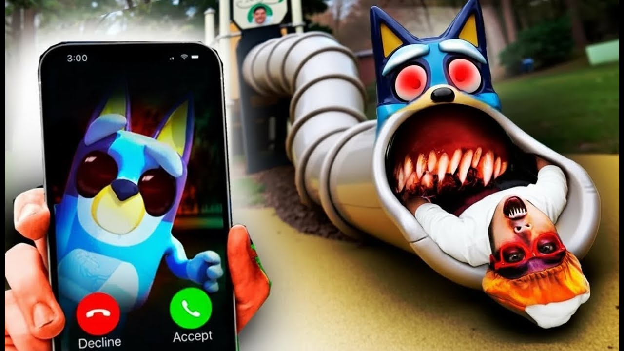 BLUEY SLIDE EATER EAT BLIPPI IN REAL LIFE - MONSTER SLIDE EATER - YouTube