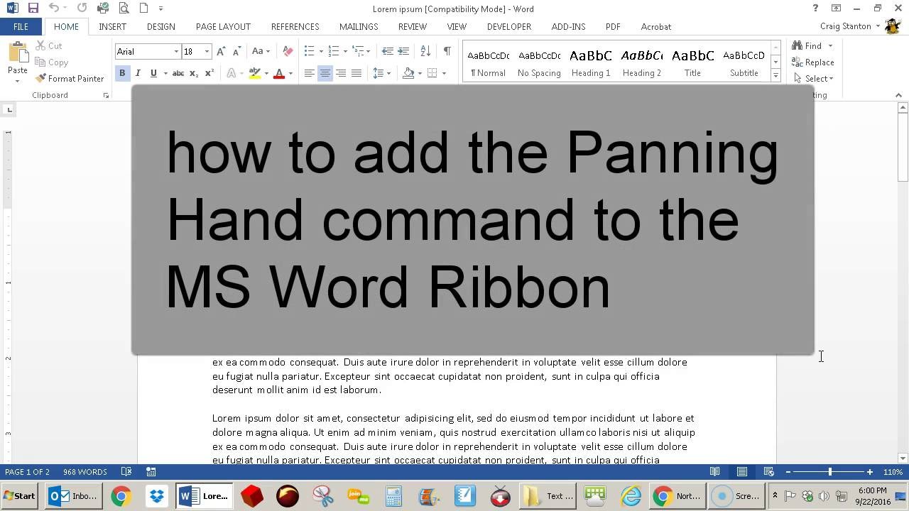 MS Word - how to add the panning hand command - YouTube