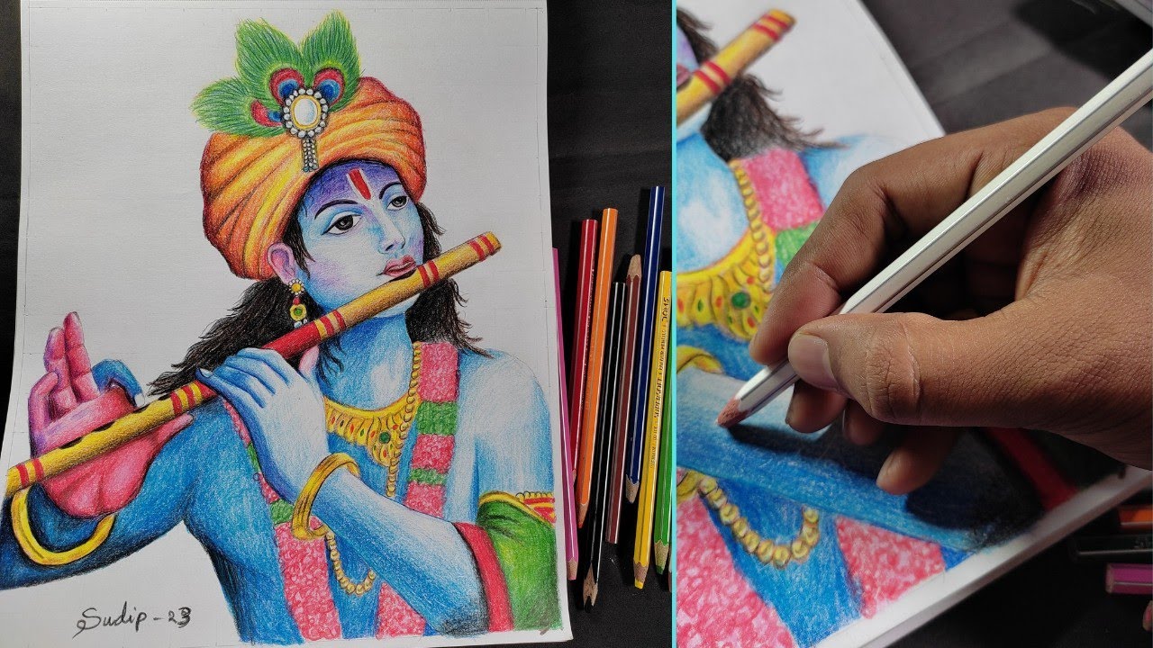 Shree Krishna Colour pencil Drawing - YouTube