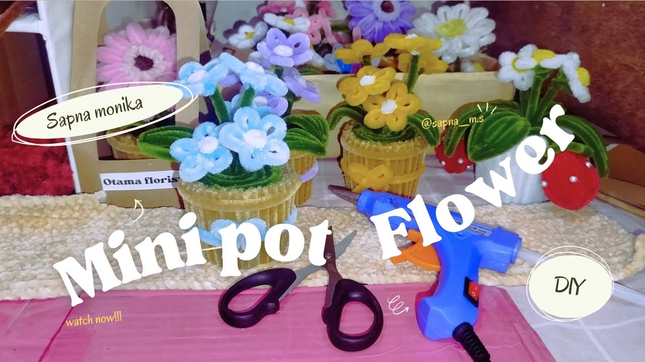 Tutorial Bunga pot kawat bulu | DIY Mini pot pipe cleaner flower ...