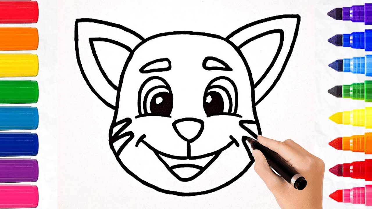 Talking Tom Drawing Painting and Coloring for Kids | Draw Talking Tom ...