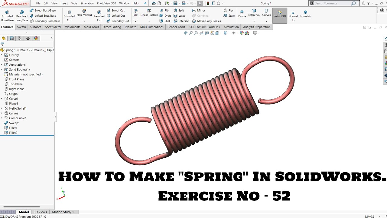 How To Make ''Spring'' In SolidWorks. Exercise No- 52 - YouTube