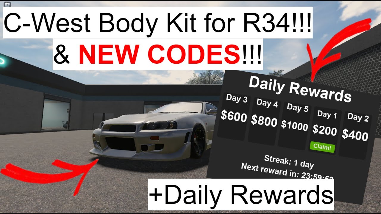 **NEW CODES!!!** R34 C-West body kits & Daily rewards update! Roblox ...