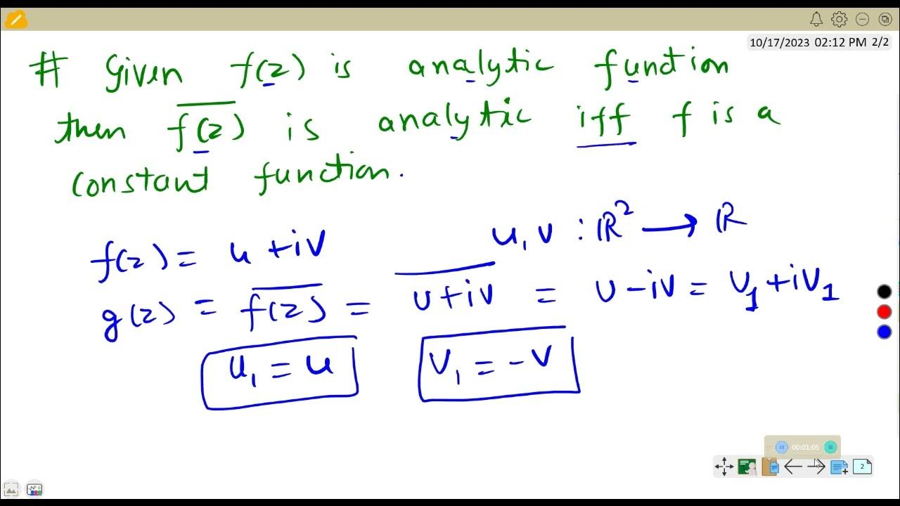 Given f(z) is analytic then f(z)¯ is analytic iff f is a constant map - YouTube