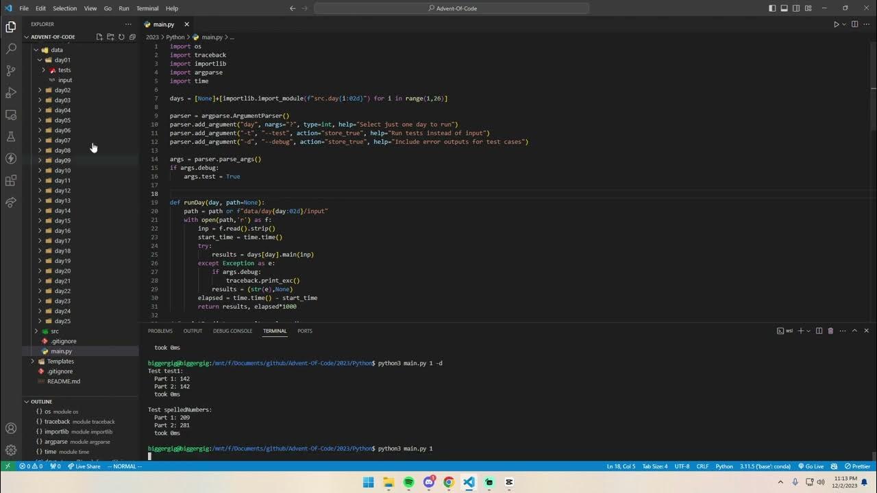 Advent of Code 2023 Setup / Template - Python walkthrough - YouTube