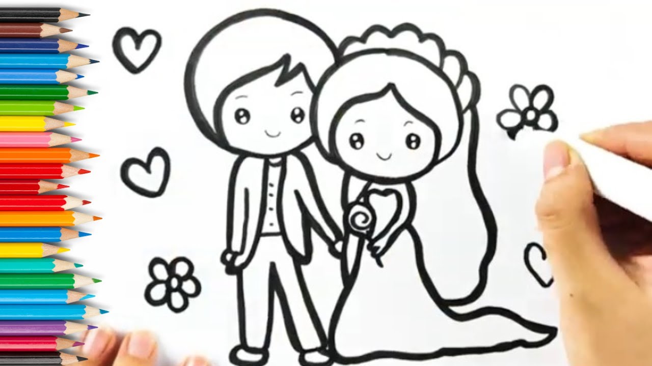 Beautiful drawing of bride and groom | how to draw bride and groom step ...