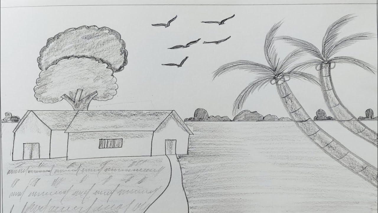 How to Draw Very Easy Scenery Drawing | How to Draw Scenery | Simple ...