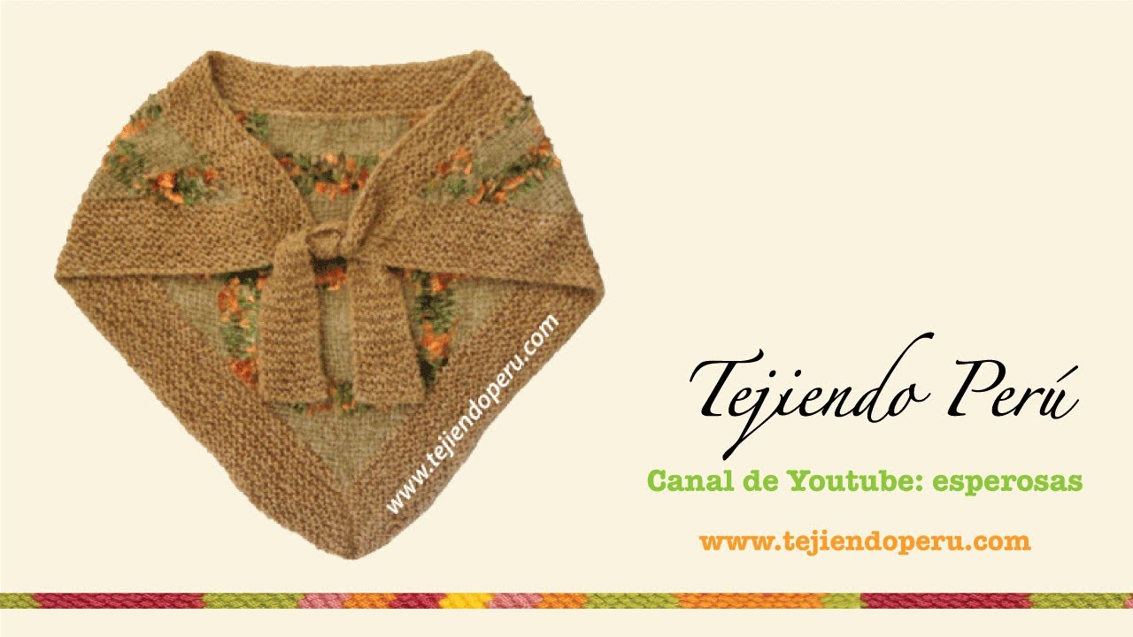 Shawl (chal) o punta tejida en telar triangular con borde en dos agujas ...
