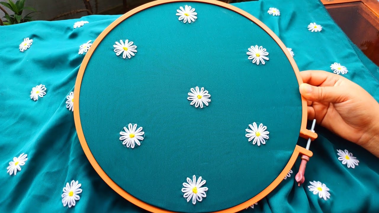 Easy&beautiful flowers on hijab easy hand embroidery design at home ...