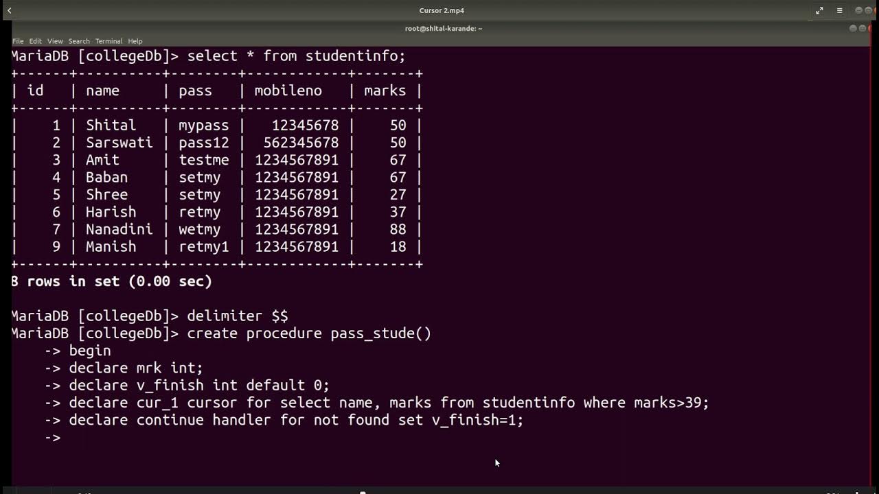 Display records from table using cursor in Mysql - YouTube