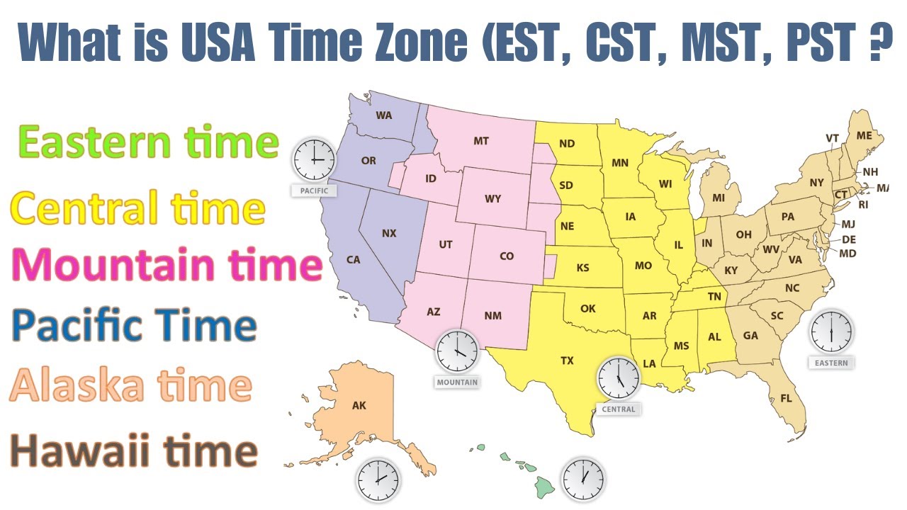 Brief Explanation Of USA Time Zones EST CST MST PST Alaska
