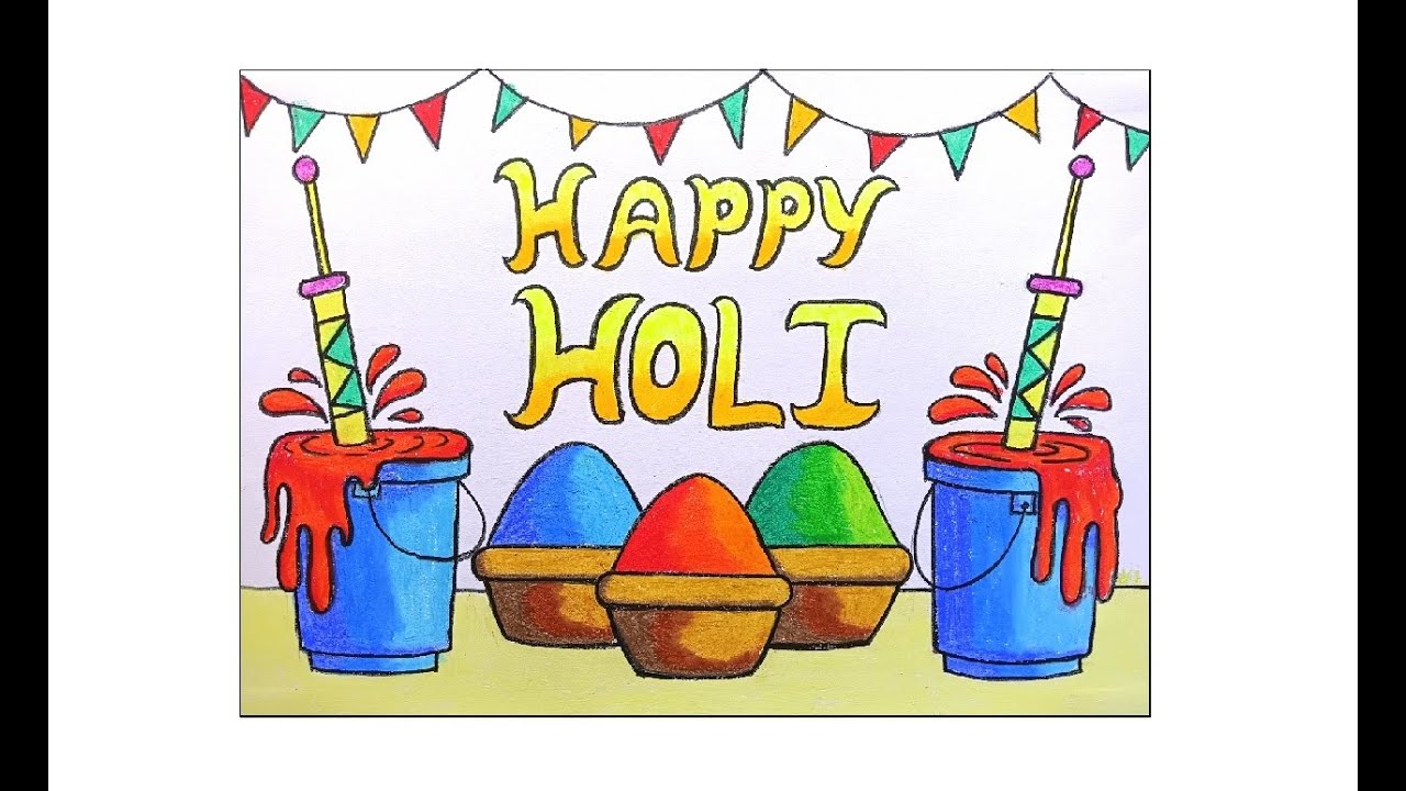HOW TO DRAW HOLI DRAWING/HOLI POSTER DRAWING STEP BY STEP/ HOLI ...