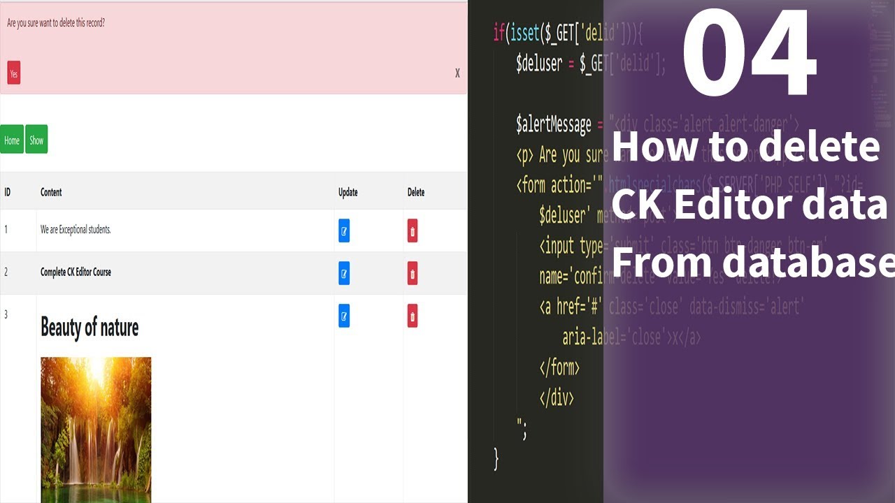 How To Delete Ckeditor Data From Database Youtube