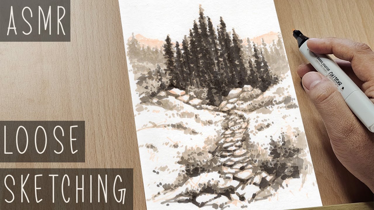 Simple Scenery with Brustro Markers | ASMR | Pen Drawing - YouTube