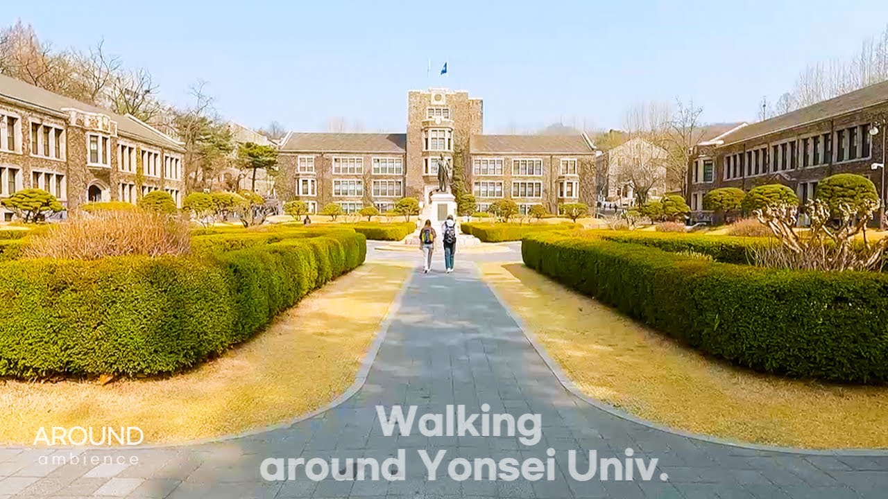 [4K] Walking around Yonsei University as spring approaches, ambience ...