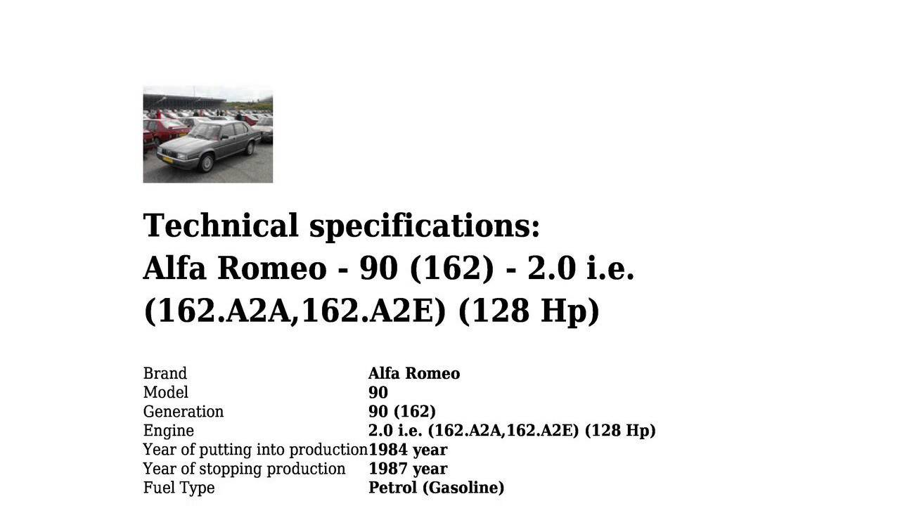 Alfa Romeo - 90 (162) - 2.0 i.e. (162.A2A,162.A2E) (128 Hp) - Technical ...