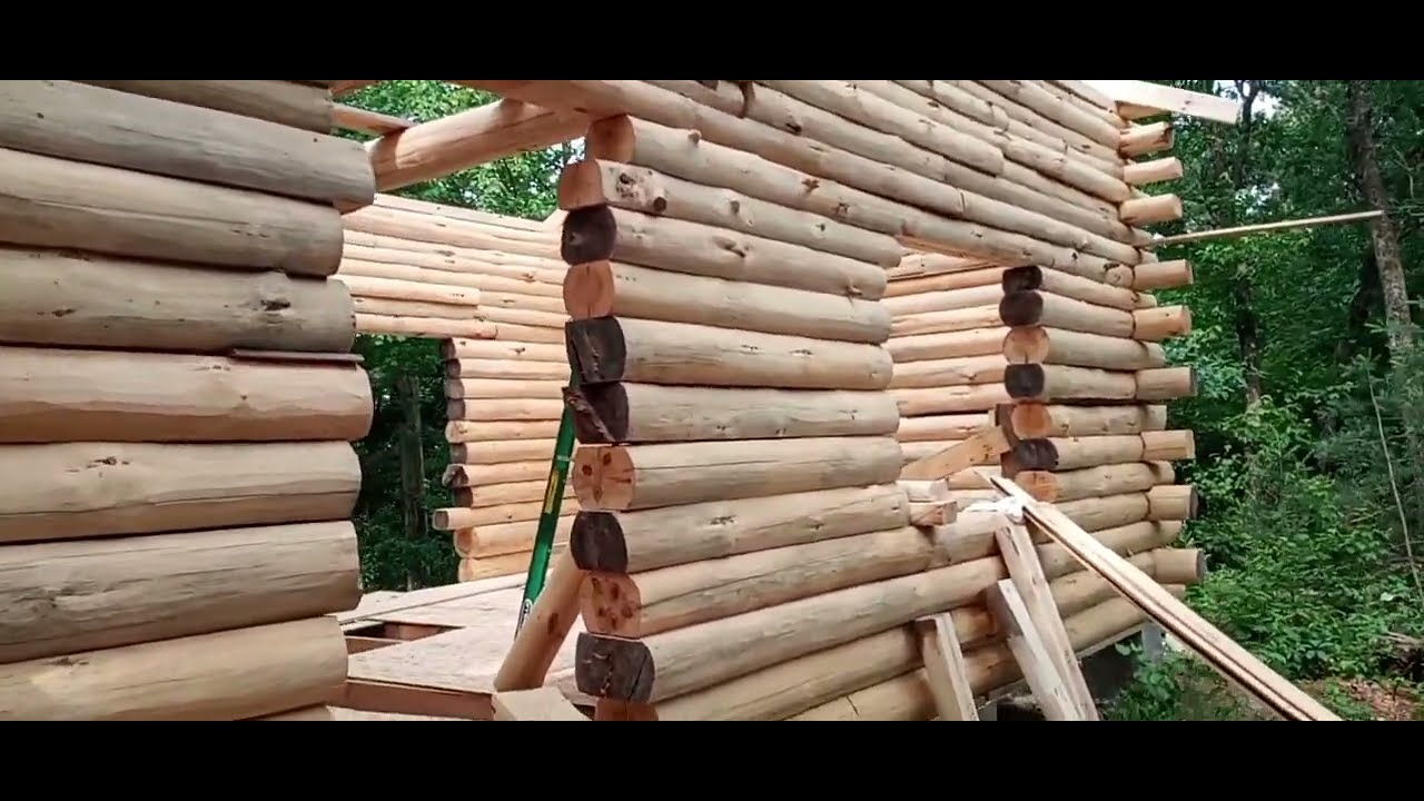 Cabin build part 24; completed both gable ends with fabricated ...