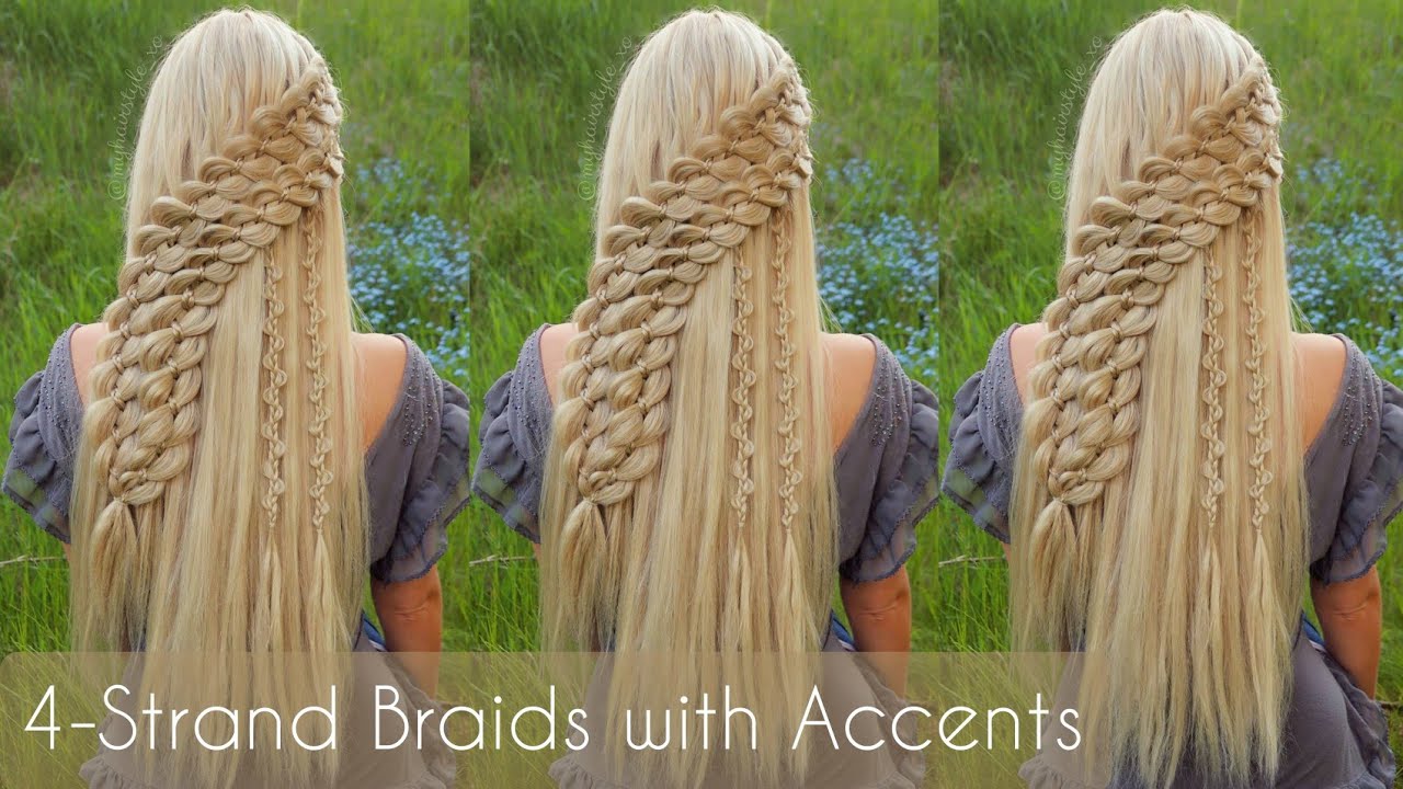 4-Strand Braids with Accents | Braided Wig Hairstyles - YouTube