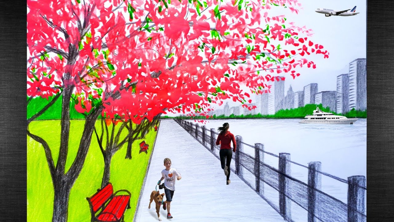 SPRING SCENERY DRAWING. Easy Steps / BAHOR FASLI RASMINI CHIZISH ...