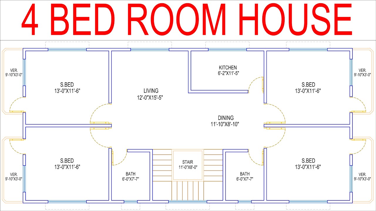 HOUSE PLAN DESIGN | EP 174 | 1400 SQUARE FT 4 BEDROOMS HOUSE PLAN ...