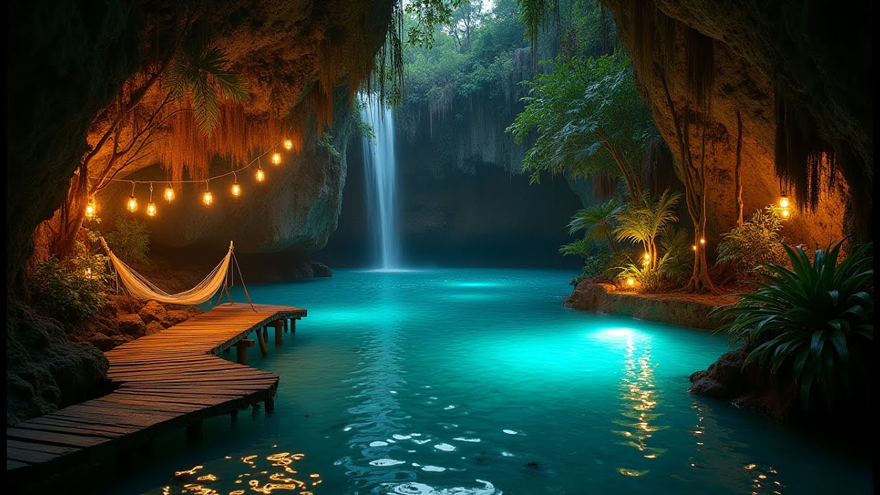 24/7 Serene Cave Waterfall: Tranquil Water Sounds for Deep Sleep in a ...
