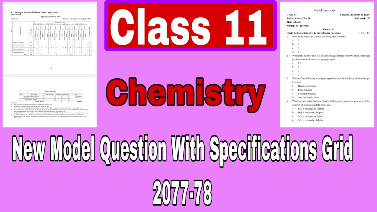 Class 11 | Chemistry New Model Question With Specifications Grid 2077 ...