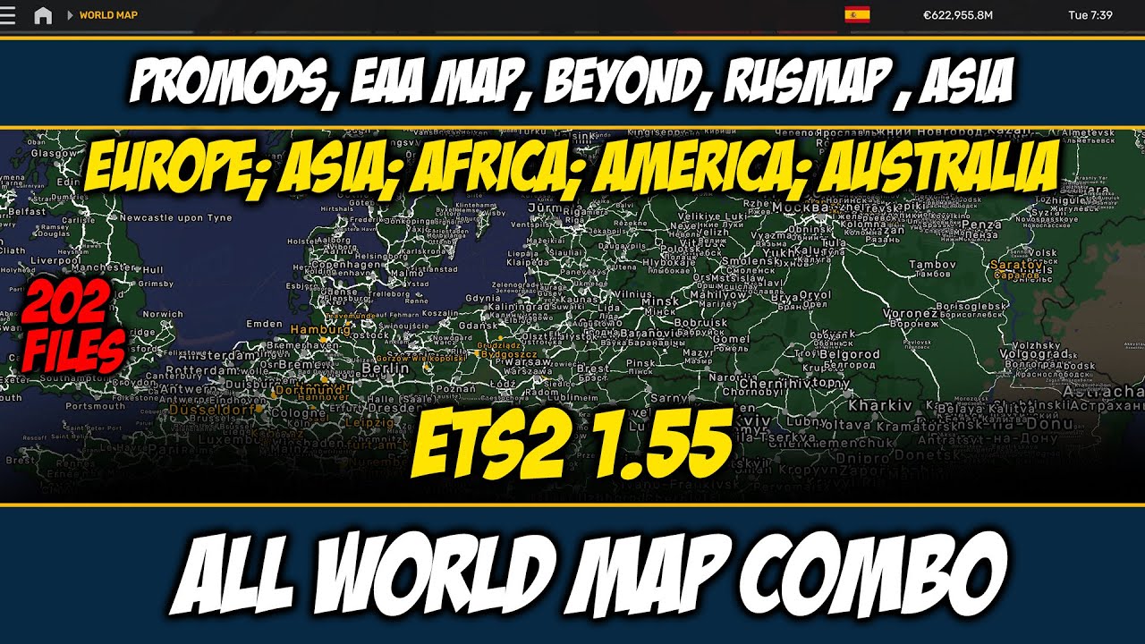 ETS2 1.55 All world Map Combo - Promods, EAA Map, Beyond Map, Southeast ...