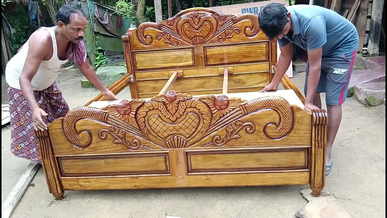 Wooden bed Carving and making full video/Wooden bed making/wooden bed ...