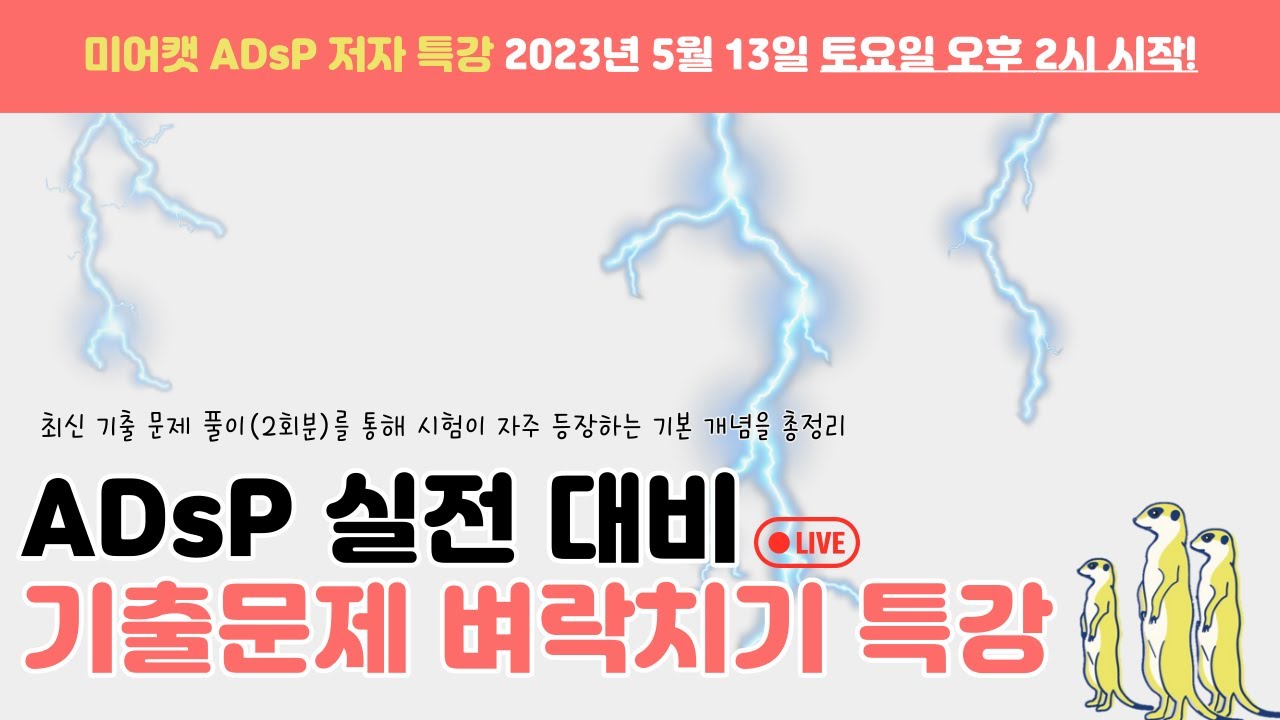ADsP 기출문제 풀이 벼락치기 특강 (1~14번) | 미어캣 _live stream 녹화 - YouTube