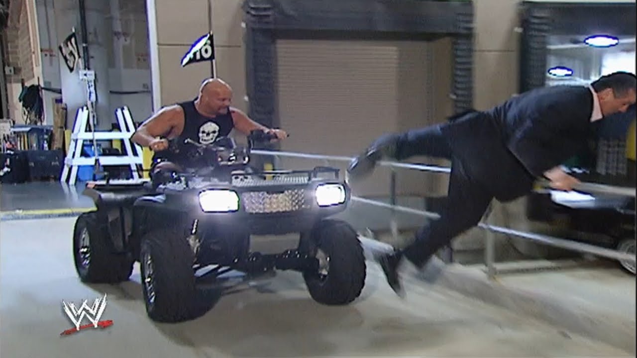 Sheriff Stone Cold Tries To Run Down Mr McMahon With His ATV! - YouTube
