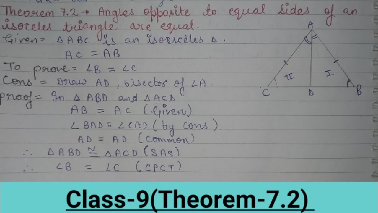 Maths|Class-9|Chapter-7|Triangles|Theorem-7.2| - YouTube
