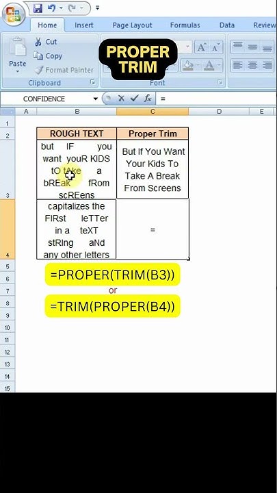 Proper Trim Textexcel Formulasshortcutstip Of The Dayexcel Tutorials Youtube 
