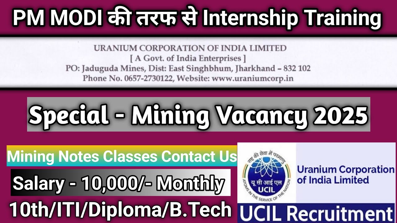 UCIL Mining Vacancy 2025! Mining, Electrical, Mechanical & Other ITI ...