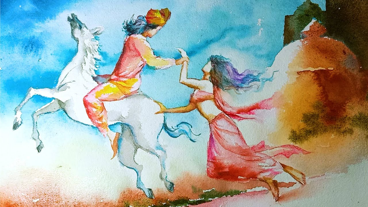 Romantic couple scenery drawing with watercolor - YouTube