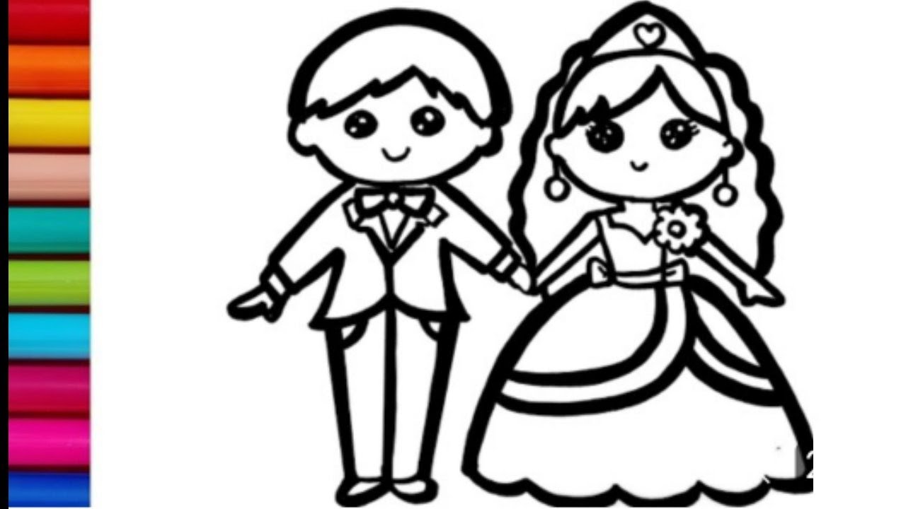 Bride and Groom Drawing, Coloring, Painting for Kids and Toddlers | How ...