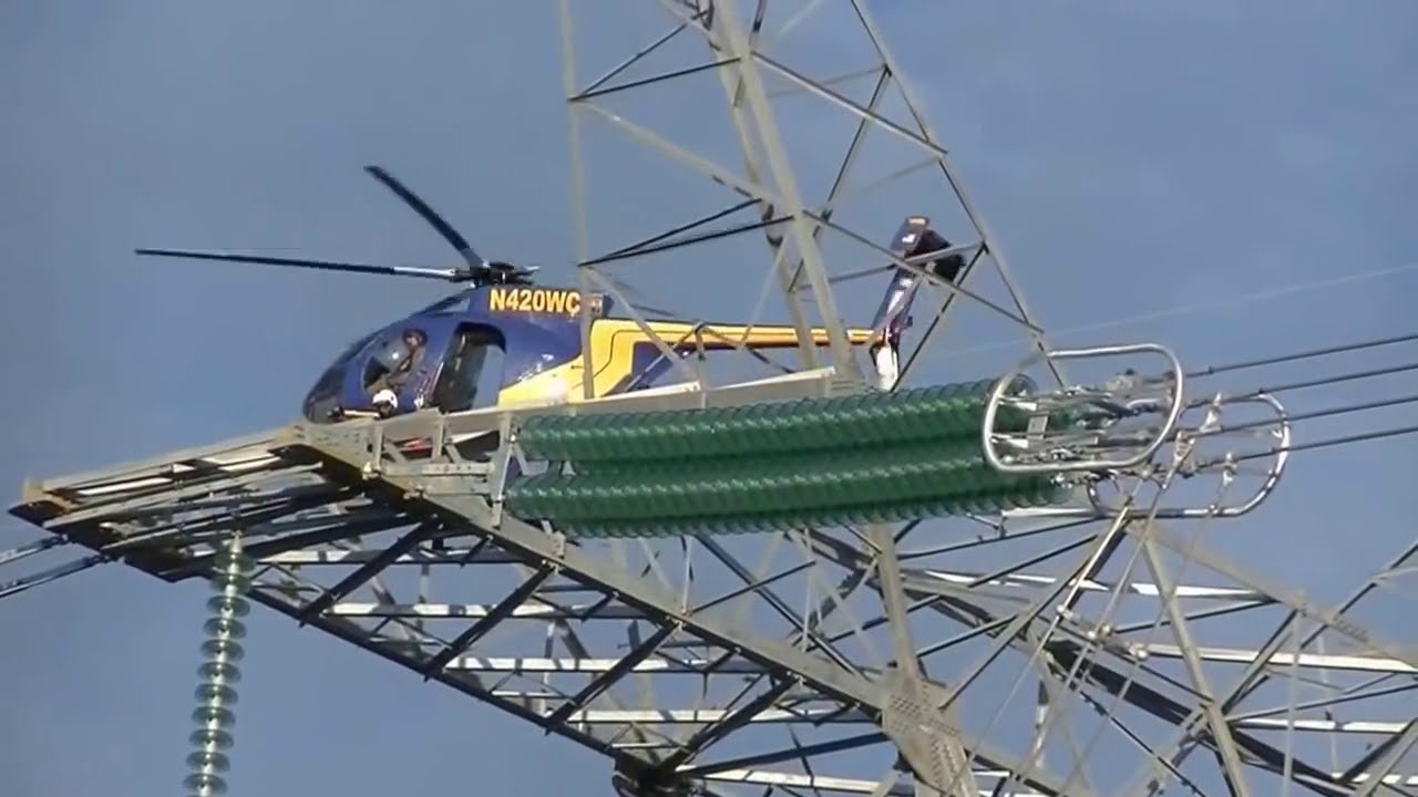 Helicopter Working on Power Lines - Irricana - YouTube