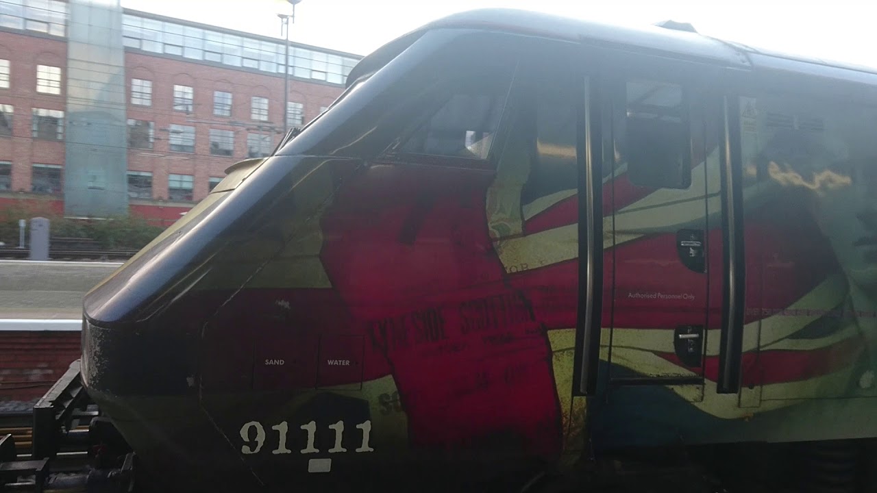 LNER Class 91 (91111) departing Newcastle Central Station for a service ...