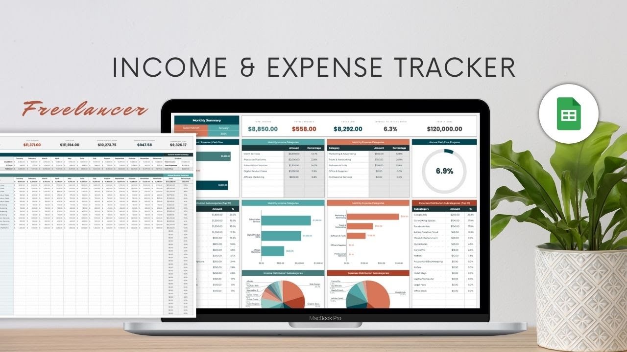 Freelancer Income & Expense Tracker Template Google Sheets Template ...