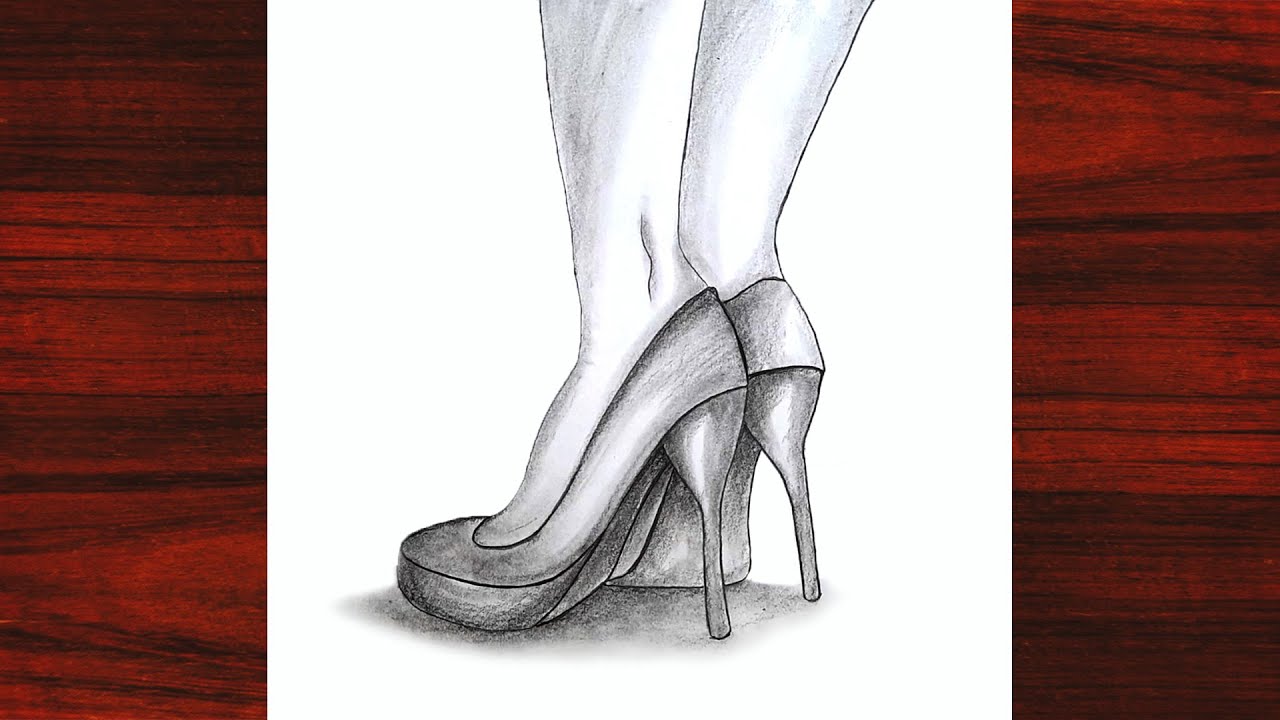 How to draw ladies heel drawing sketch || Easy ladies shoe drawing for ...