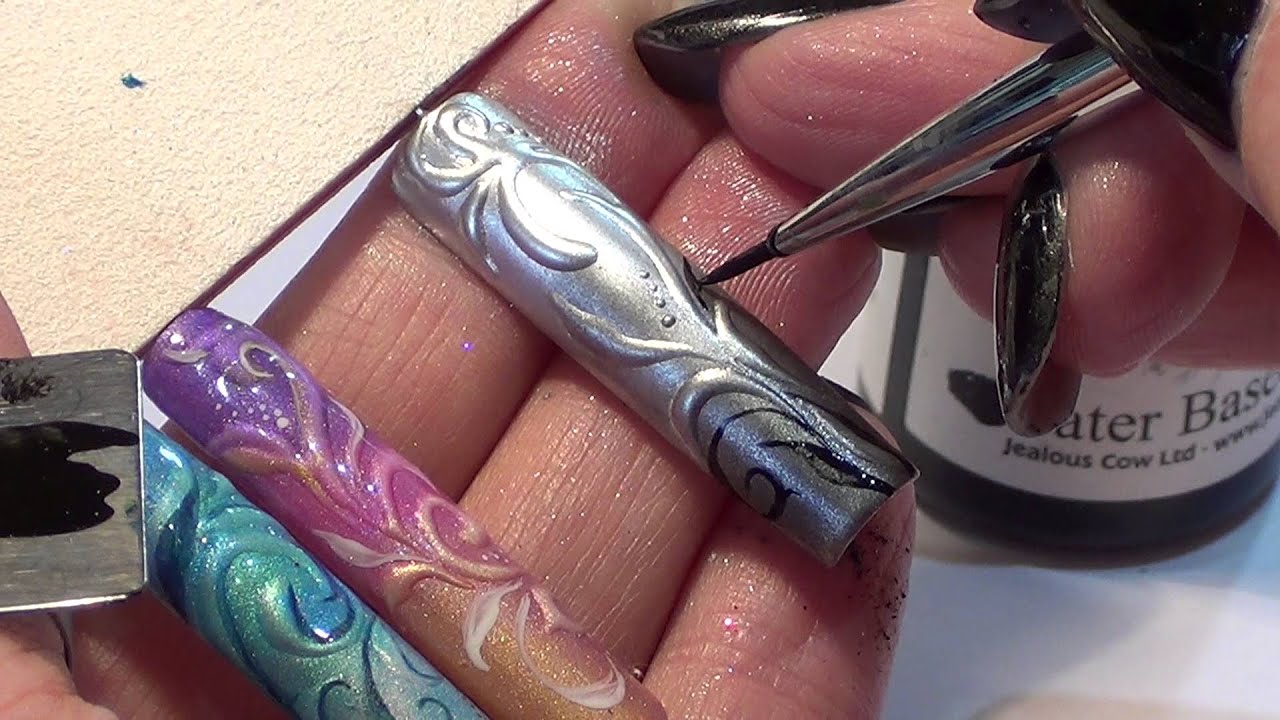 3D Gel embossed swirls with metallic silver pigment ombre - YouTube